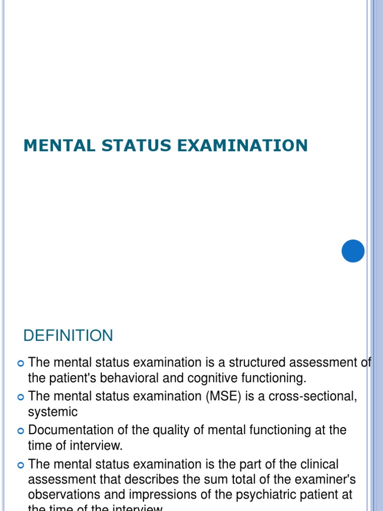 Mental Status Examination | PDF | Neuropsychological Assessment ...