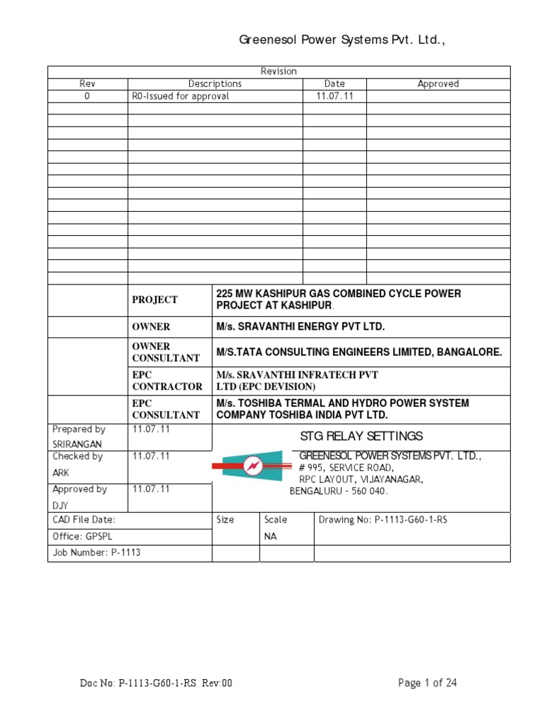 Sravanthi Relay Setting Chart | PDF | Electrical Impedance | Electric ...