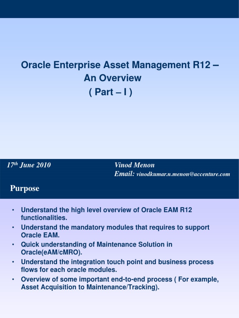 Oracle EAM R12 - Overview | PDF | Inventory | Asset Management