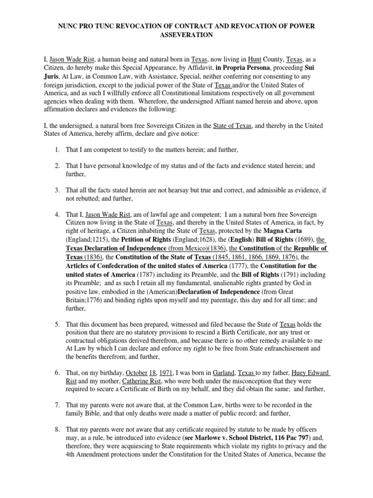 Nunc Pro Tunc Revocation of Contract and Revocation of Power ...