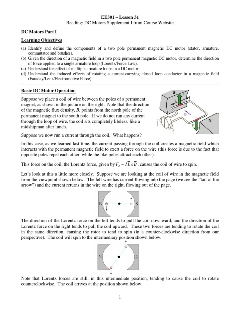 DC Motor Handout | PDF | Magnetic Field | Electric Motor