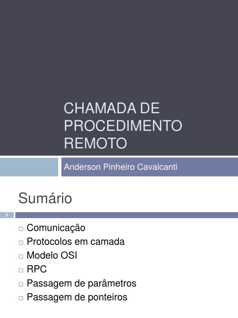 Chamada de Procedimento Remoto | PDF | Modelo OSI | Modelo cliente ...