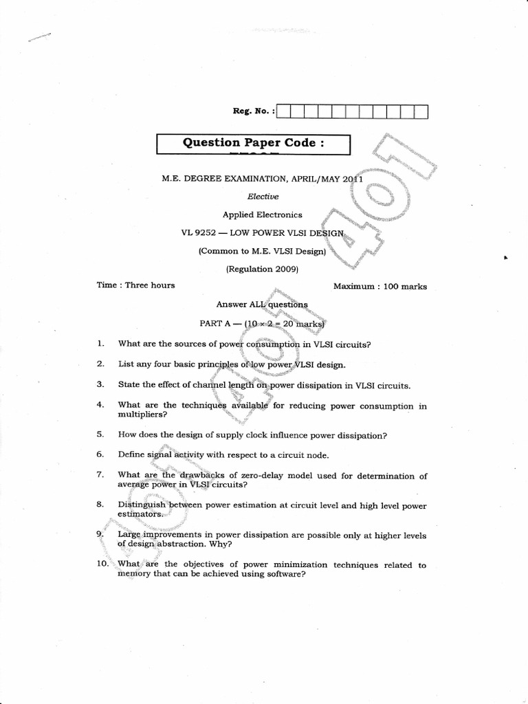 Low Power Vlsi Design Qns | PDF | Cmos | Electronic Circuits