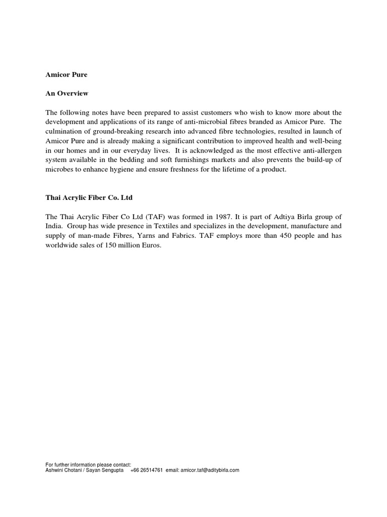 Amicor Pure: Advanced Anti-Microbial Fiber | PDF | Textiles ...