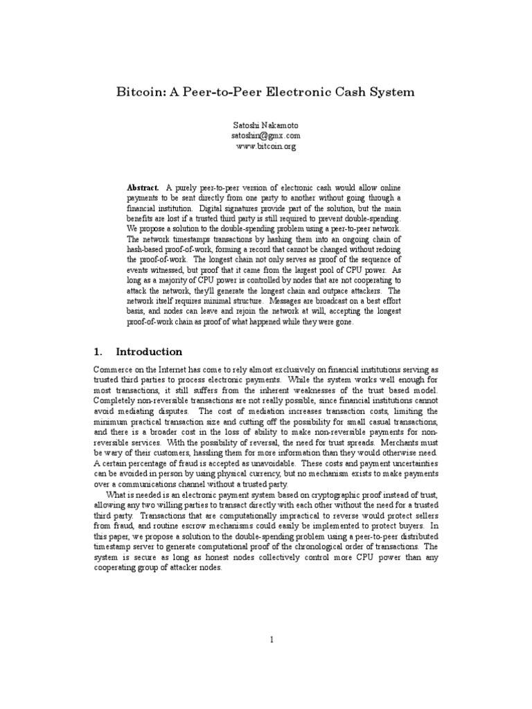 Satoshi Nakamoto, White Papers. | PDF