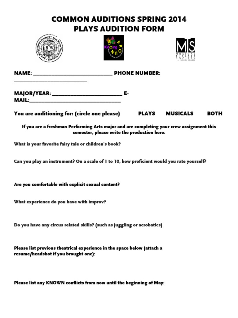 Spring 2014 Audition Form for Plays | PDF | Language Arts & Discipline