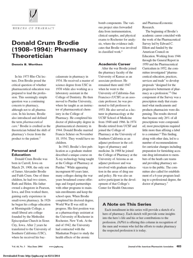 Donald Clum Brodie | PDF | Pharmacy | Medical Prescription