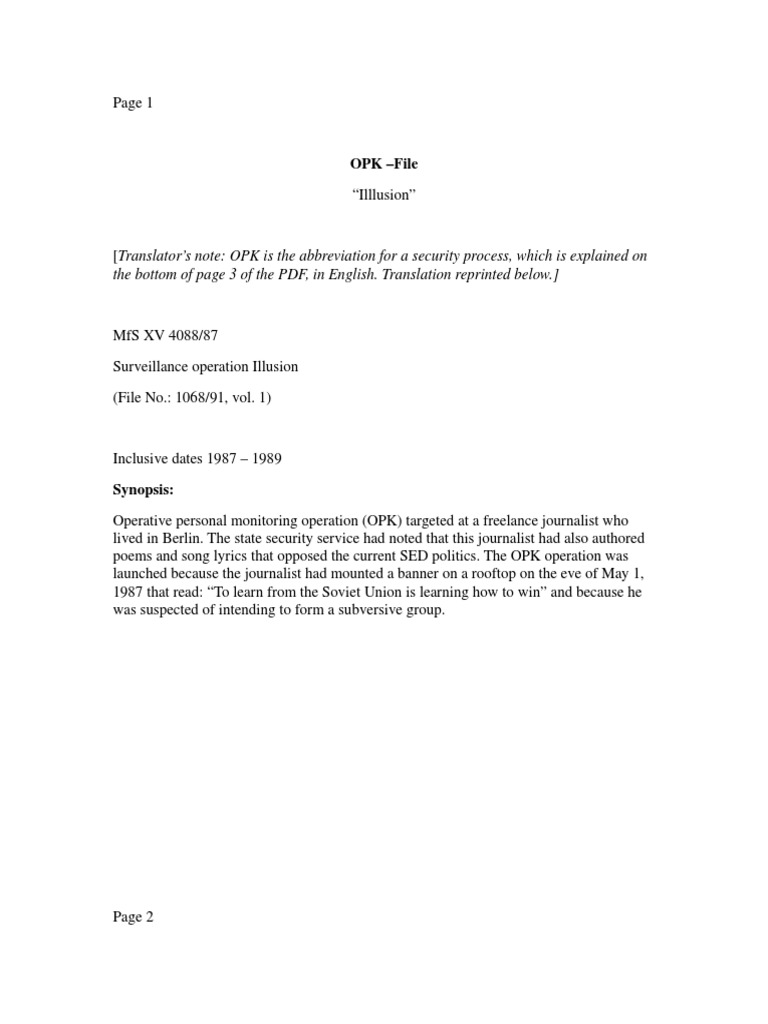 Stasi File 2 Translation | Download Free PDF | East Germany | Stasi