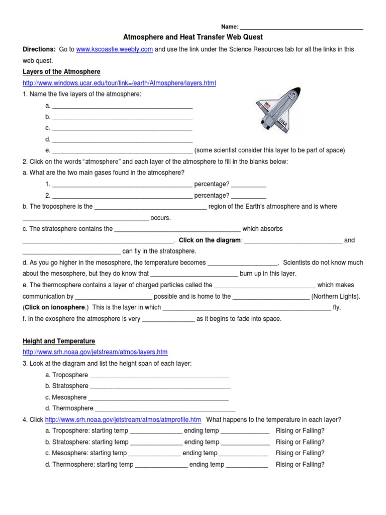 Atmosphere and Heat Transfer Web Quest | PDF