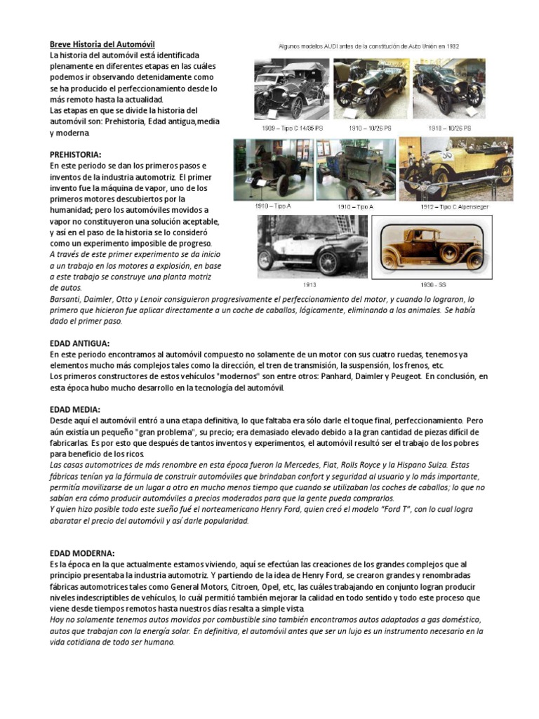 Breve Historia Del Automóvil | PDF | Coche | Vehículos terrestres