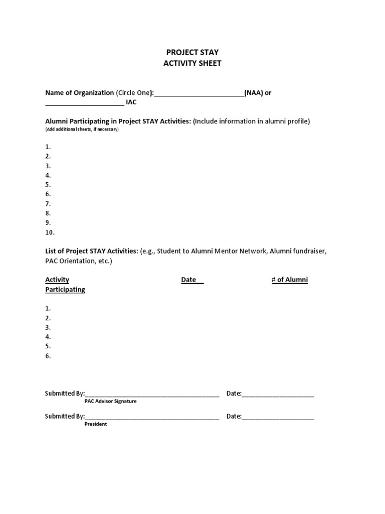 Project Stay Activity Sheet | PDF