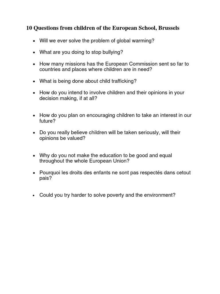 10 Questions From European School 4 March 2008 | PDF | Social Science