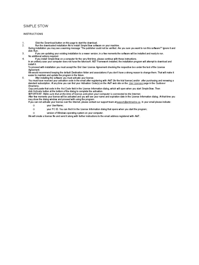 SimpleStow Installation Guide | PDF | Email | Software