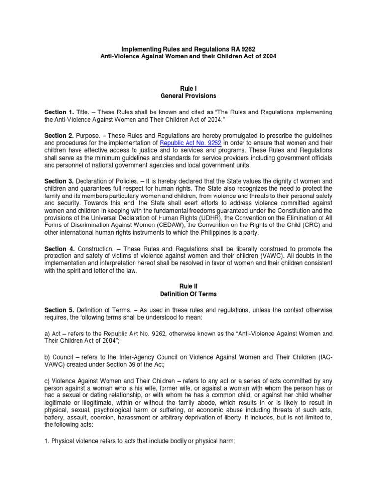 Implementing Rules and Regulations RA 9262 | PDF | Restraining Order ...