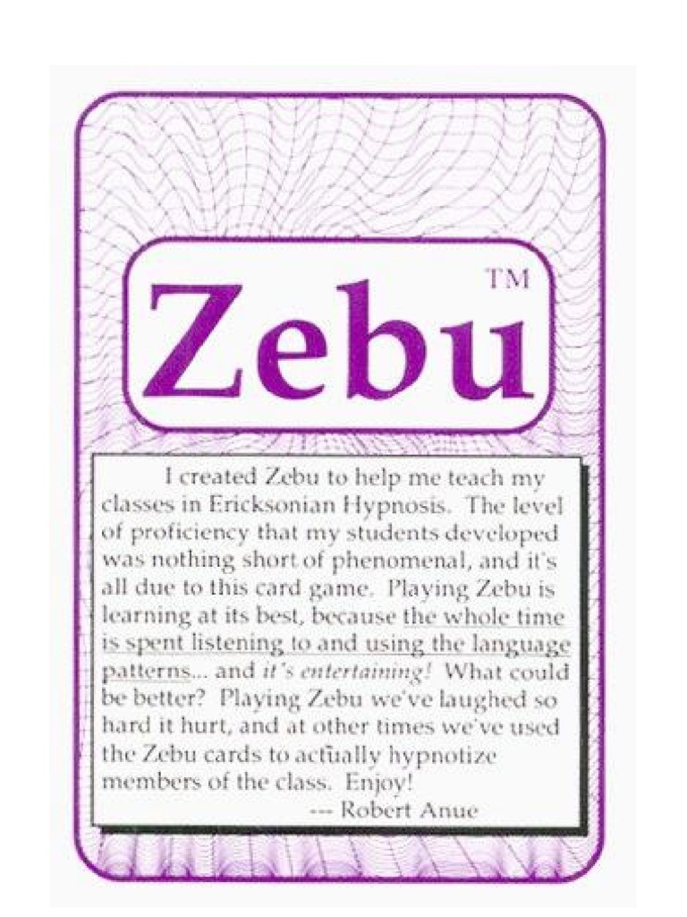 Zebu: Hypnotic Language Card Game | PDF | Hypnosis | Neuro Linguistic ...