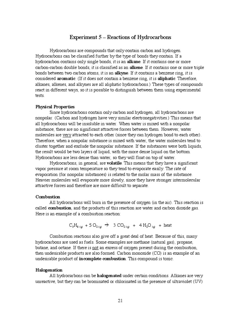 Hydrocarbon Reactions and Properties | PDF | Hydrocarbons | Hydrogen