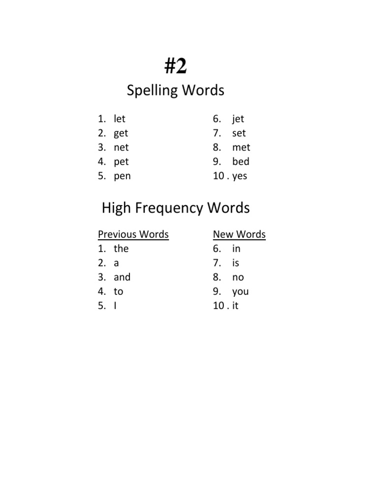 Spelling and High Frequency Words List | PDF