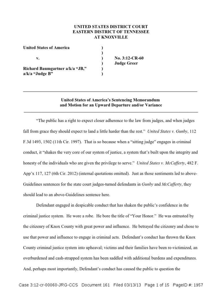 Upward Variance Motion for Judge Baumgartner | PDF | United States ...