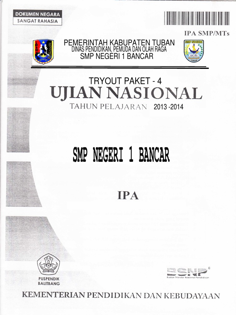 NASKAH SOAL TRYOUT UJIAN NASIONAL IPA SMP/MTs | PDF
