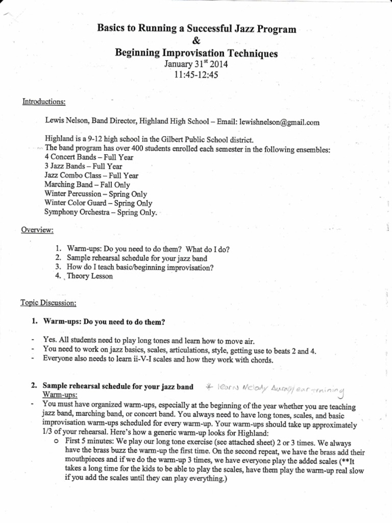 Basics To Running A Successful Jazz Program | PDF | Chord (Music) | Jazz