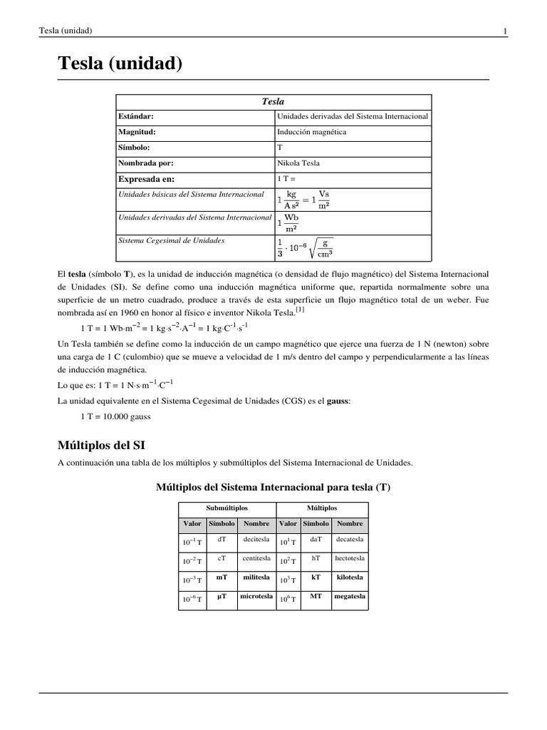Tesla (Unidad) | PDF | Fuerza | Sistema Internacional de Unidades
