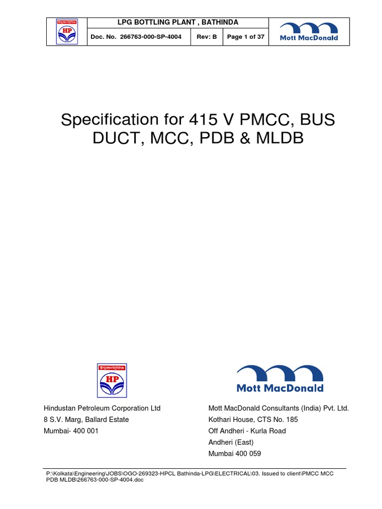 Spec For 415v MCC, MLDB | PDF | Electrical Wiring | Switch