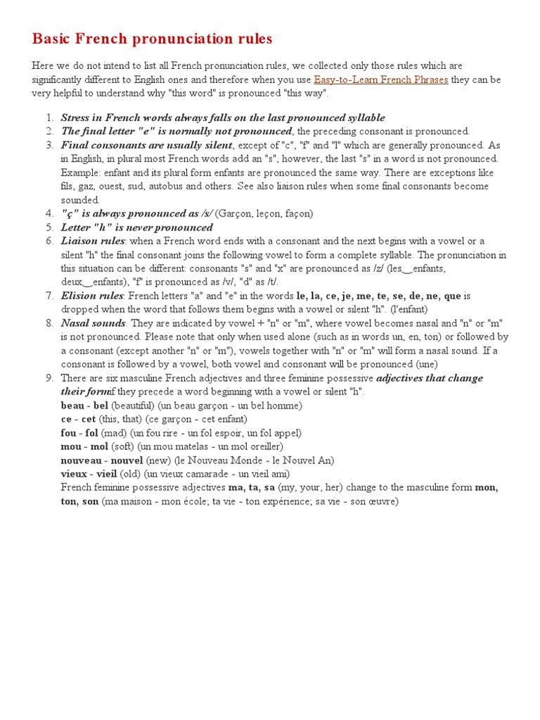 Basic French Pronunciation Rules | PDF | Consonant | Syllable