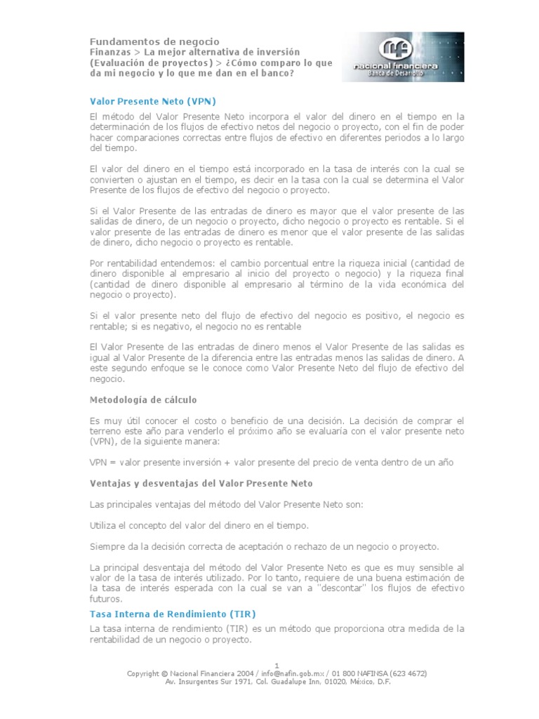 Finanzas VPN PDF | PDF | Valor presente neto | Tasa interna de retorno