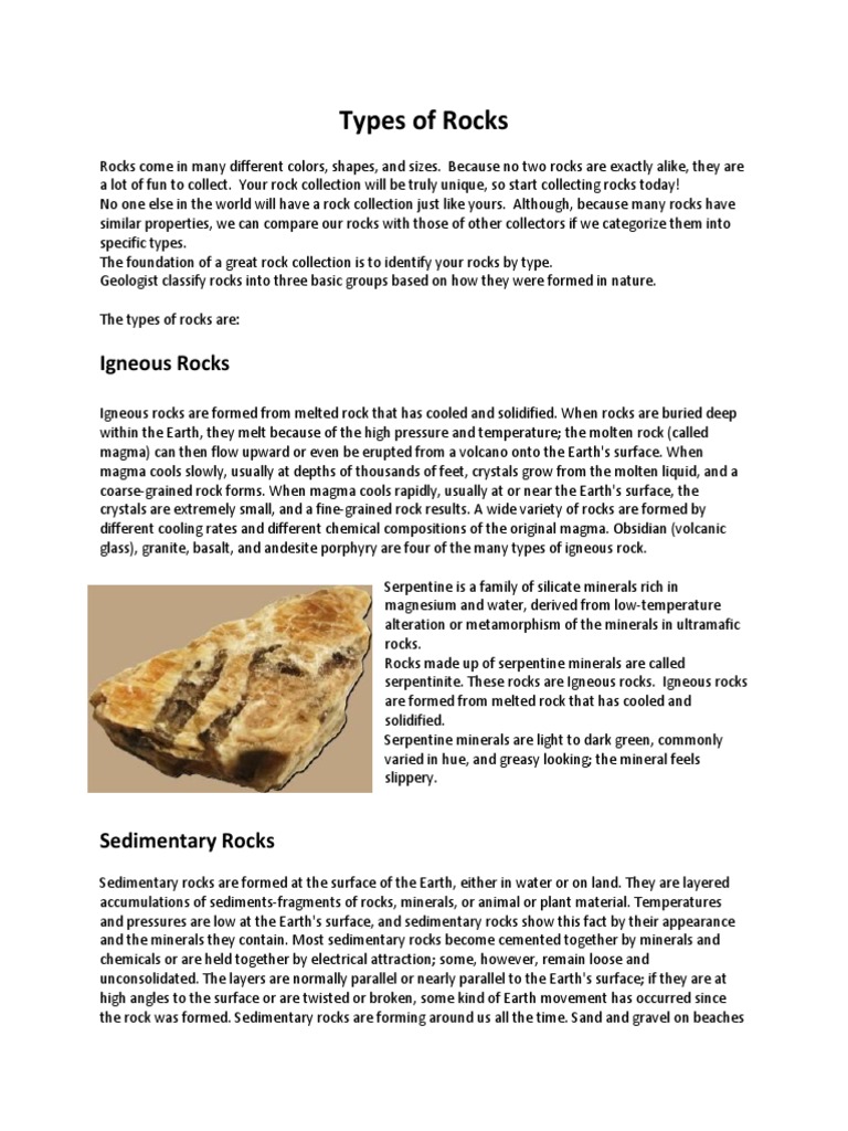 Types of Rocks | PDF | Rock (Geology) | Igneous Rock
