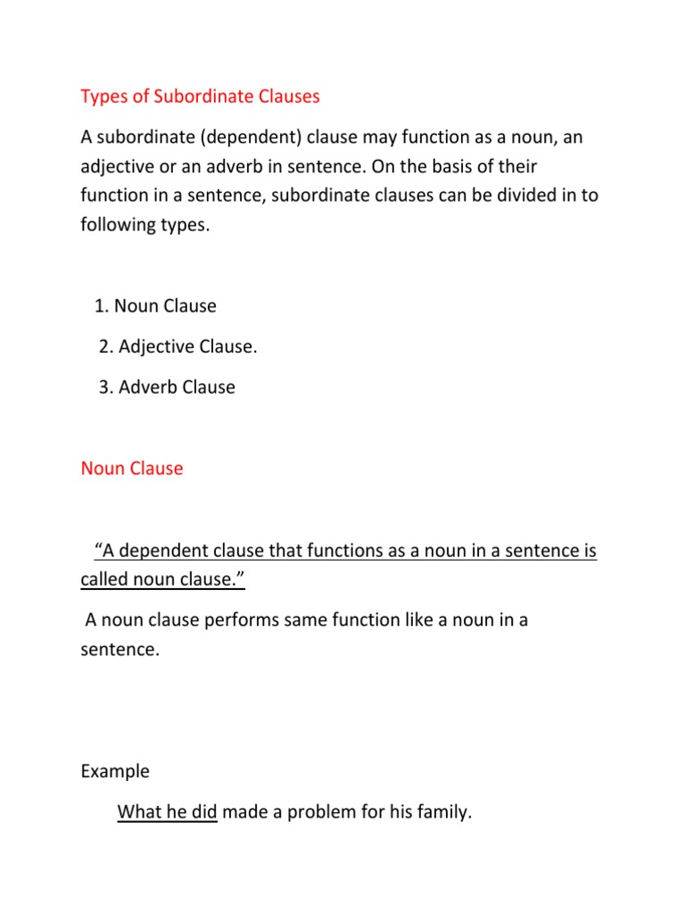 Types of Subordinate Clauses Explained | PDF | Clause | Adjective