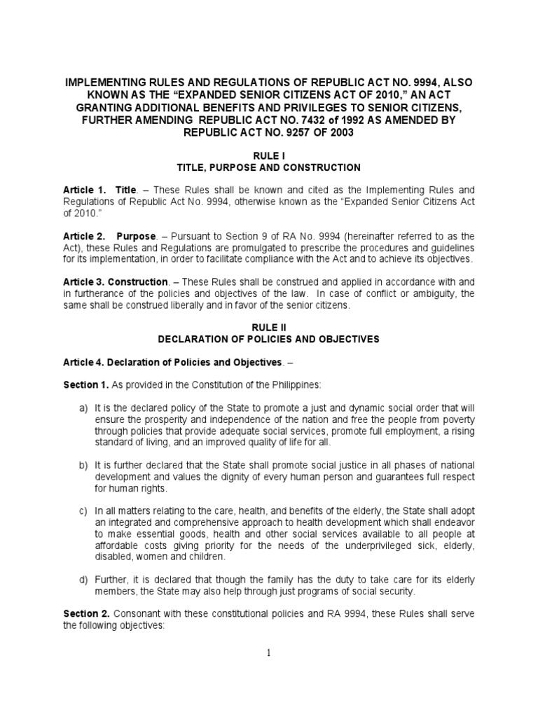 IRR RA 9994 Expanded Senior Citizens Act of 2010 | Value Added Tax ...