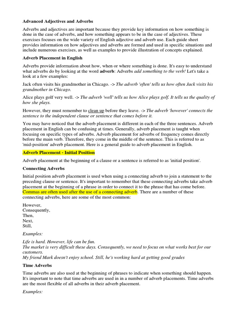 Advanced Adjectives and Adverbs | PDF | Adverb | Verb