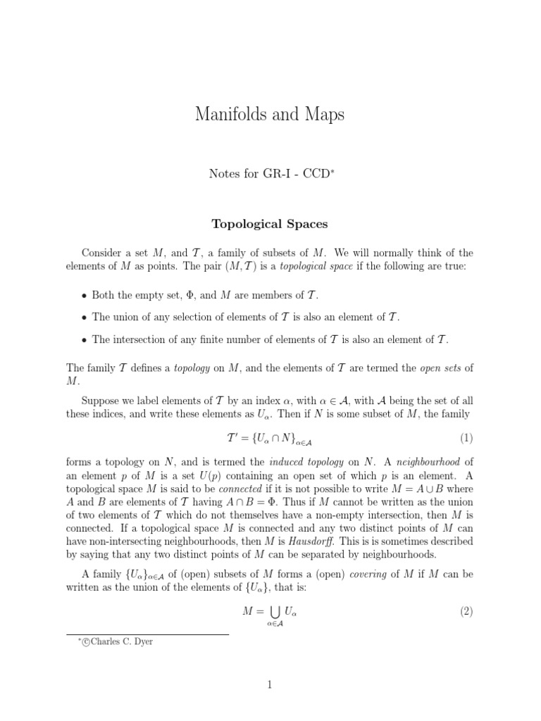 Manifolds and Maps: Notes For GR-I - CCD | Download Free PDF ...