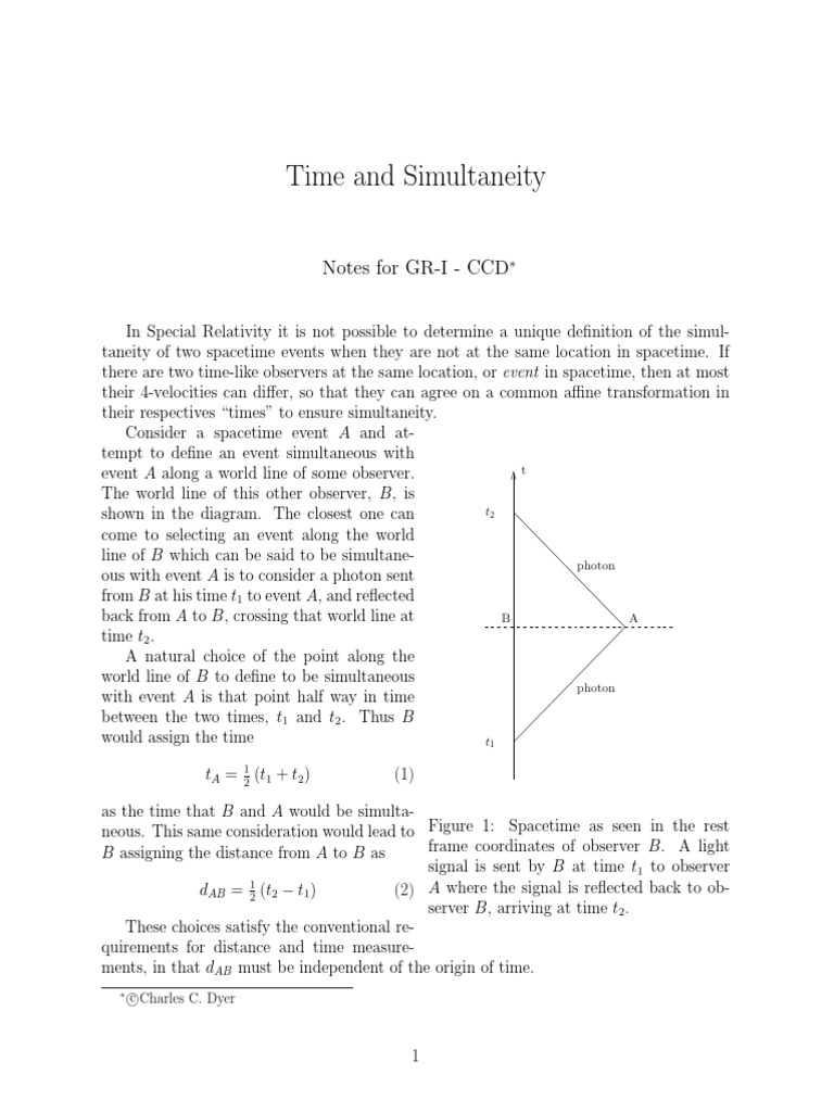 Time and Simultaneity: Notes For GR-I - CCD | PDF | Spacetime ...