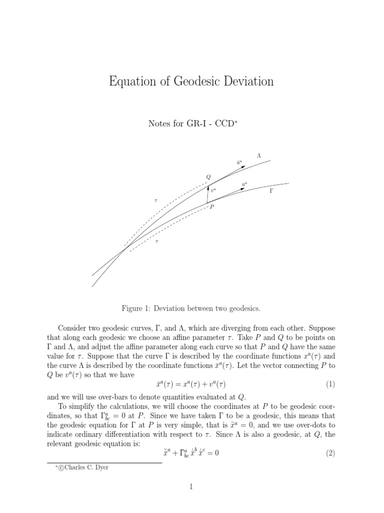 Equation of Geodesic Deviation: Notes For GR-I - CCD | PDF | Curve ...