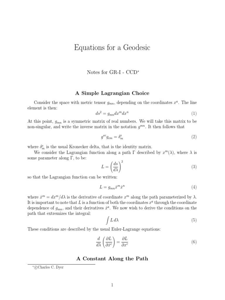 Geodesic | PDF | Lagrangian Mechanics | Derivative