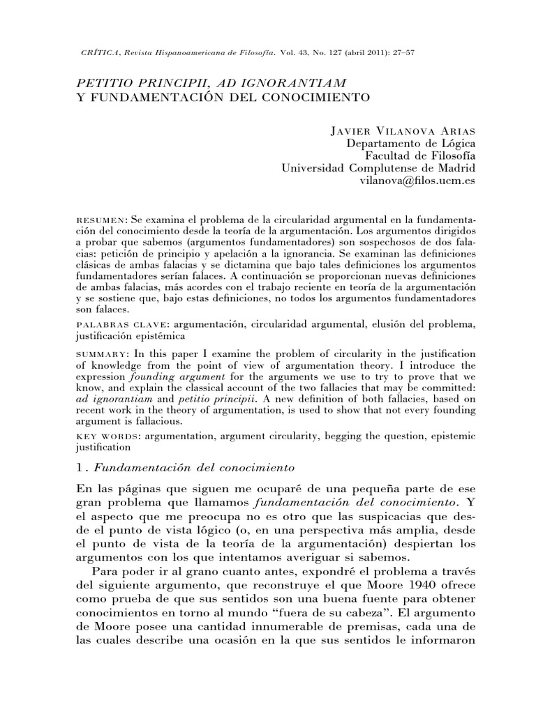 Circularidad y falacias en conocimiento | PDF | Teoría de la ...