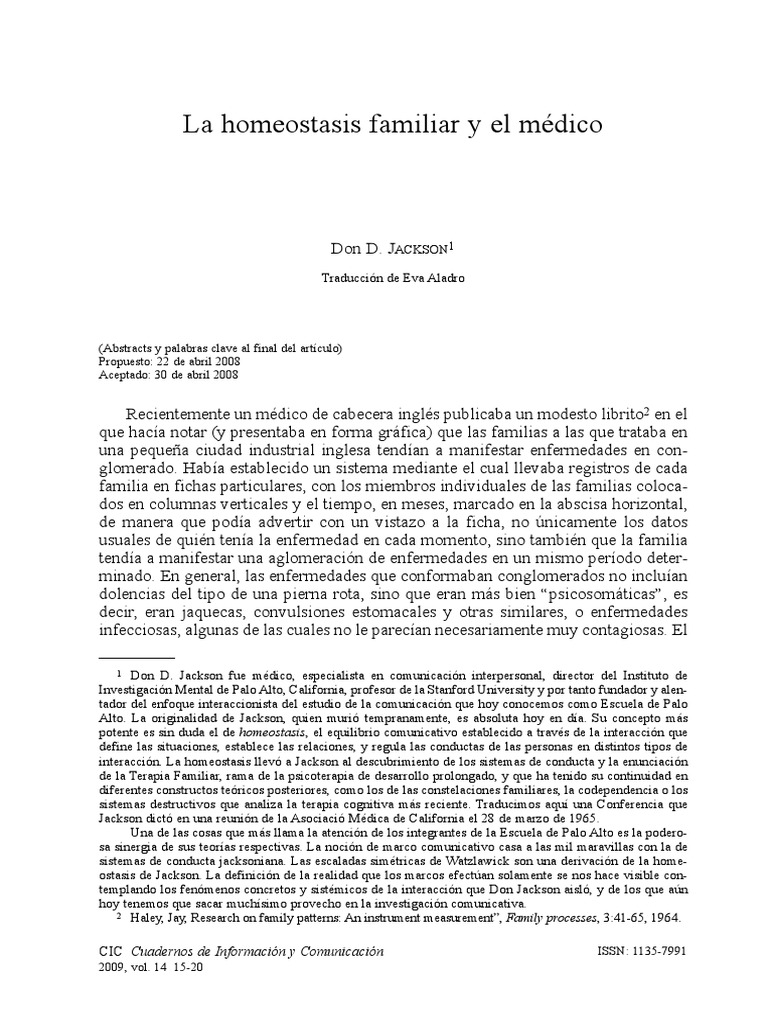 La Homeostasis Familiar y El Medico Jackson | PDF | Esquizofrenia ...
