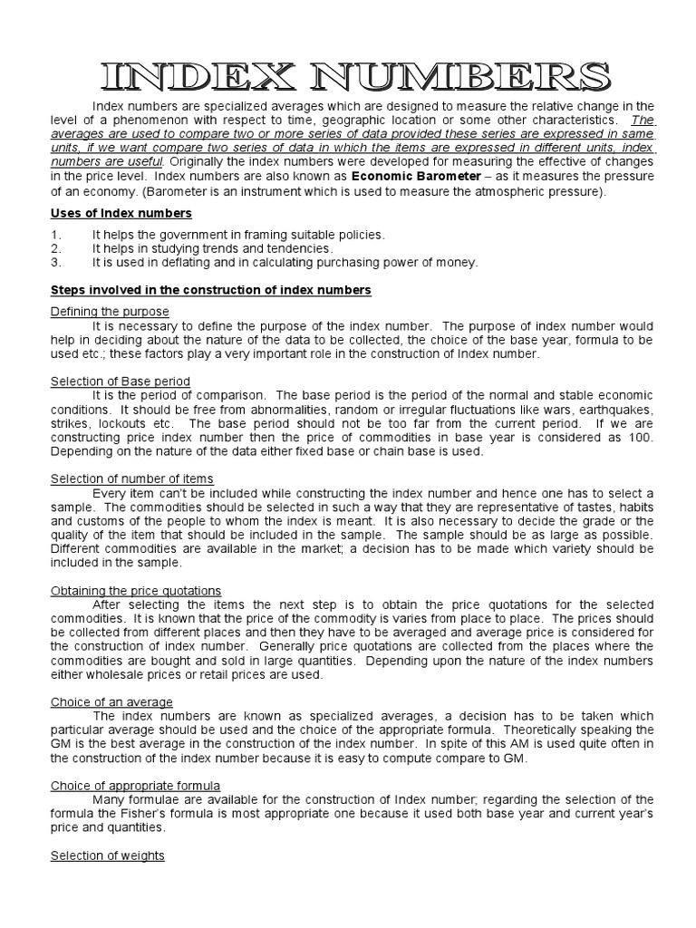 Index Number (MBA) | Download Free PDF | Index (Economics) | Price Indices