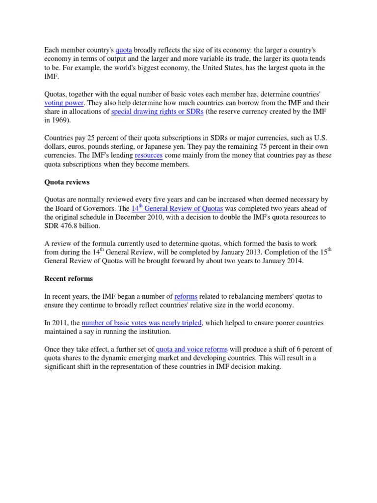 IMF Quotas and Voting Power Explained | PDF | Politics
