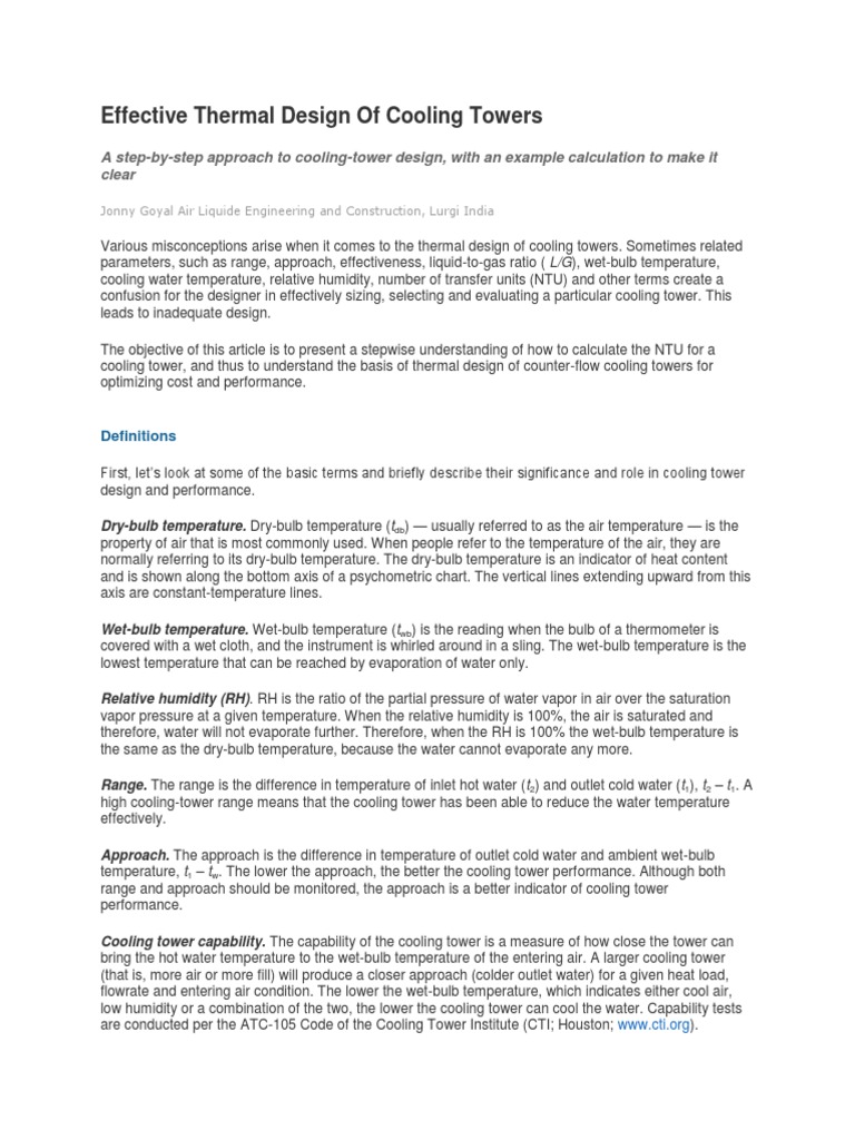 Effective Thermal Design of Cooling Towers | PDF | Relative Humidity ...
