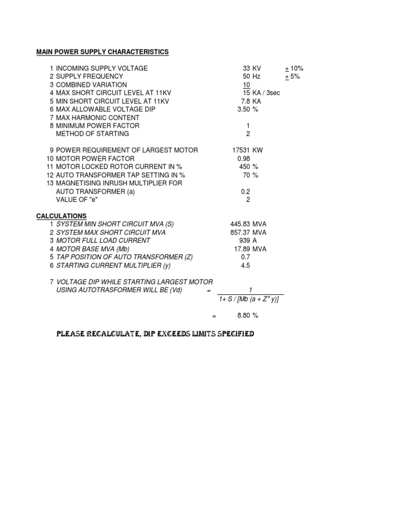 Main Power Supply Characteristics: Please Recalculate, Dip Exceeds ...