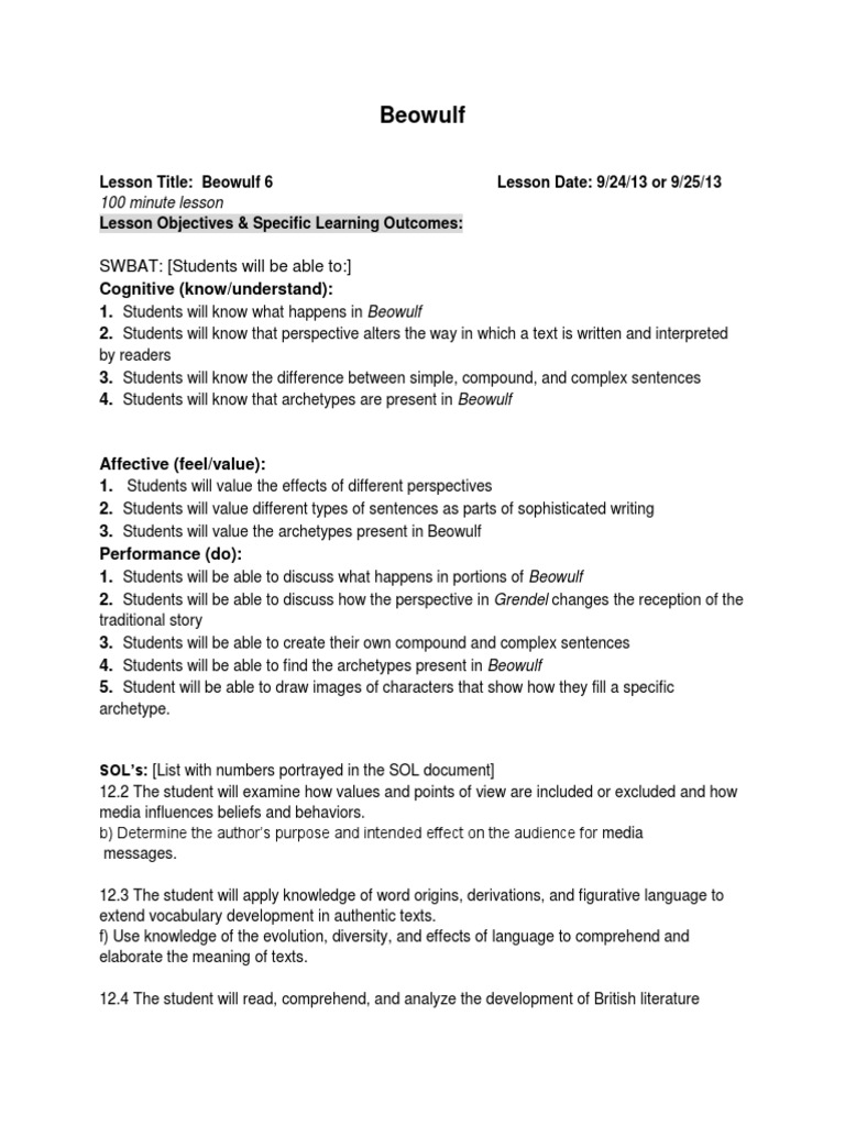 Sentence Type and Grendel Lesson | PDF | Beowulf