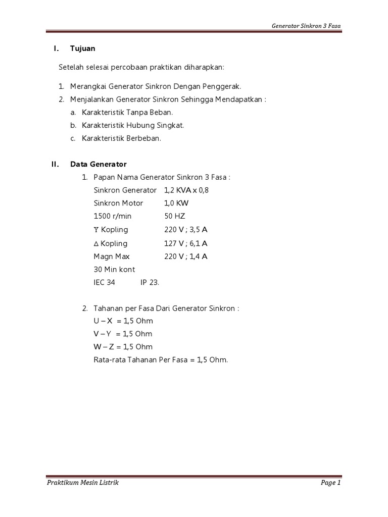 Laporan Generator Sinkron 3 Fasa | PDF
