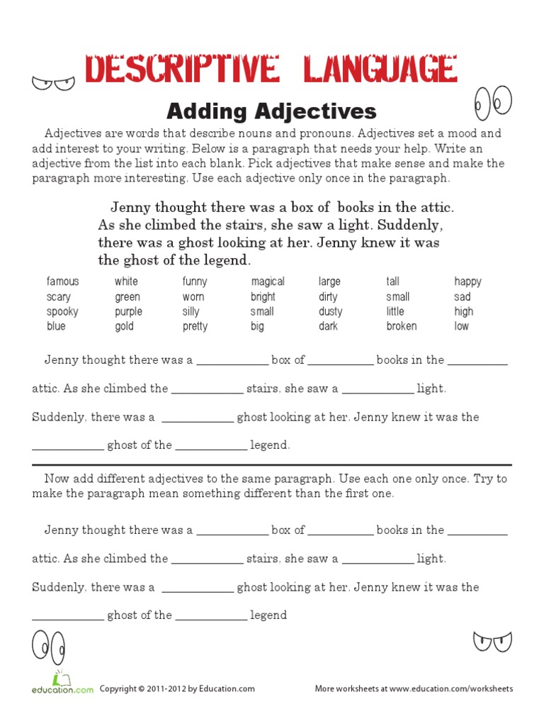 Adding Adjectives 2 Worksheet | PDF | Adjective | Linguistic Typology