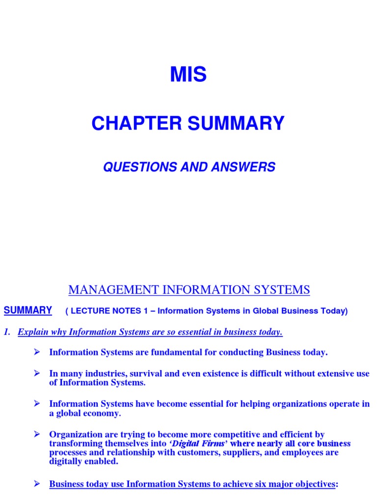 Mis Summary Review | Information System | Business Process