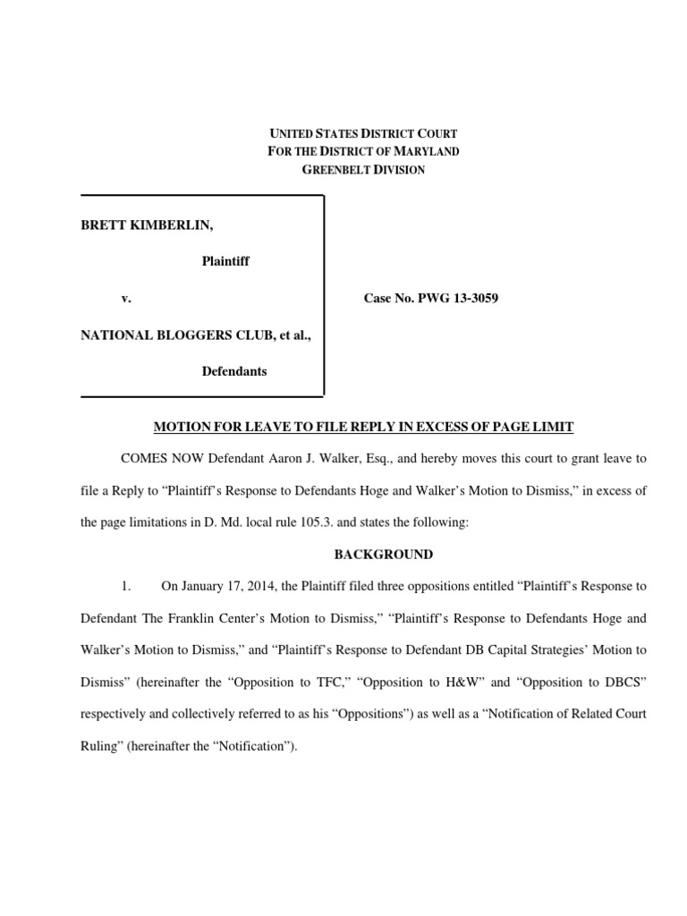 Motion For Leave To Exceed Page Limitation | PDF | Cause Of Action ...