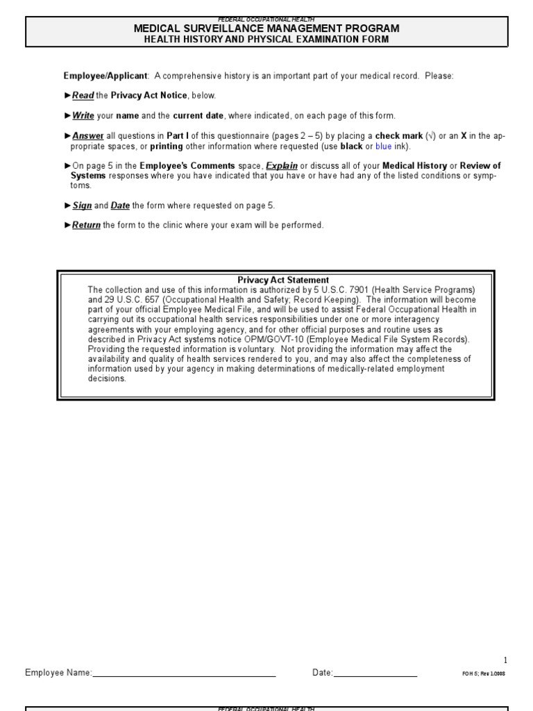FOH-5 WD FormFill | PDF | Physical Examination | Personal Protective ...