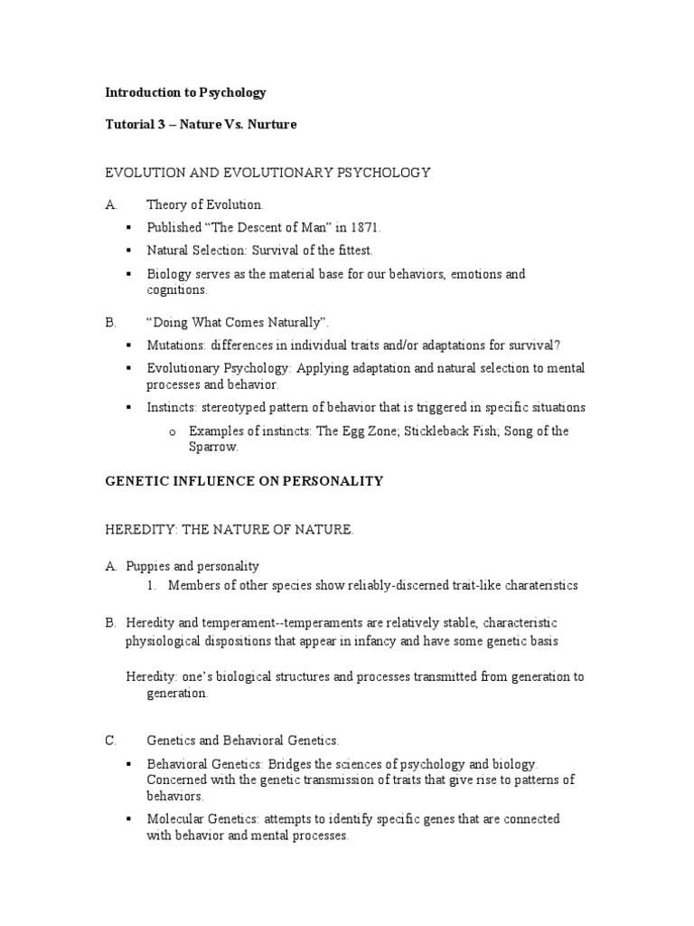 Tutorial 3 - Nature vs. Nurture | PDF | Twin | Heredity