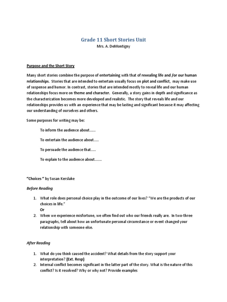 Grade 11 Short Stories Overview | PDF | Irony | Narration